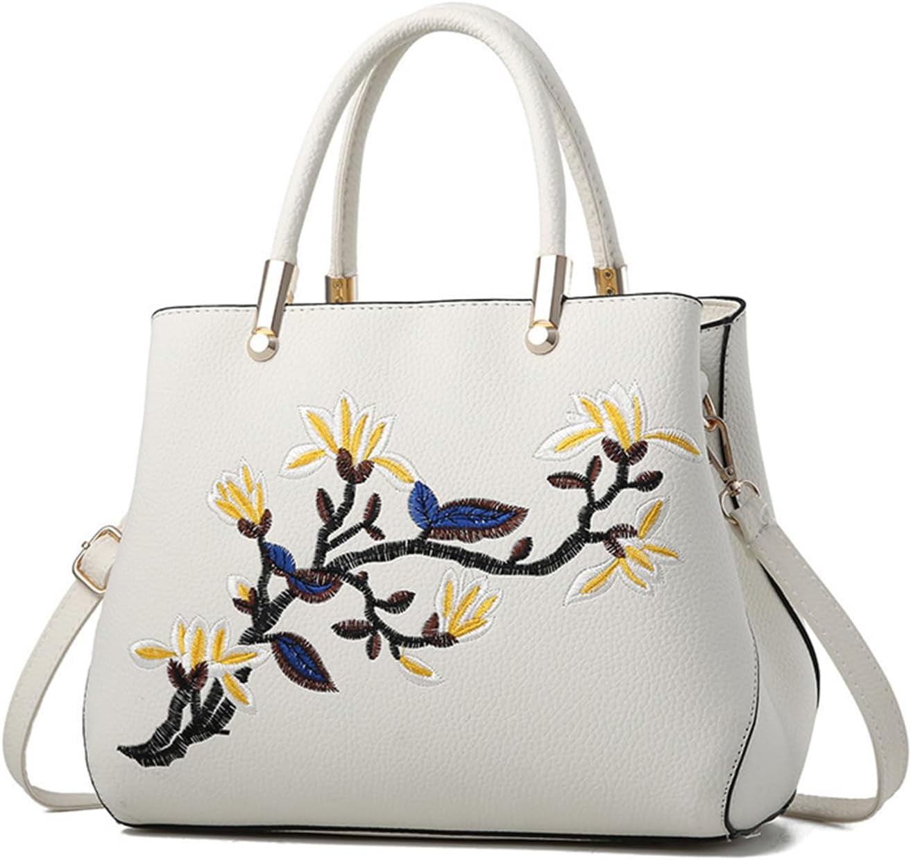 MAOYA Women's Flower Embroidery Handbag and Purse PU Leather Classic ...