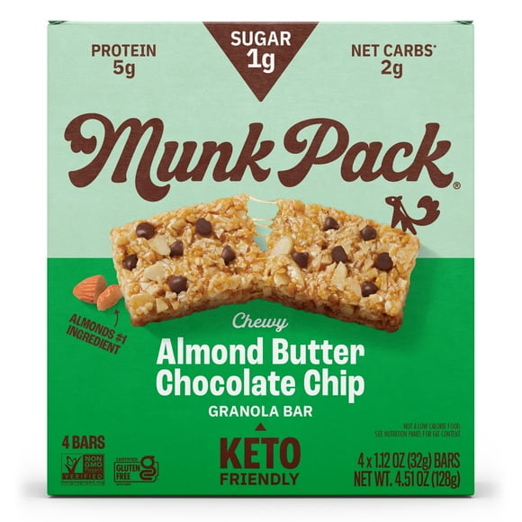 MUNK PACK 1g Sugar Chewy Granola Bars, Almond Butter Chocolate Chip ...