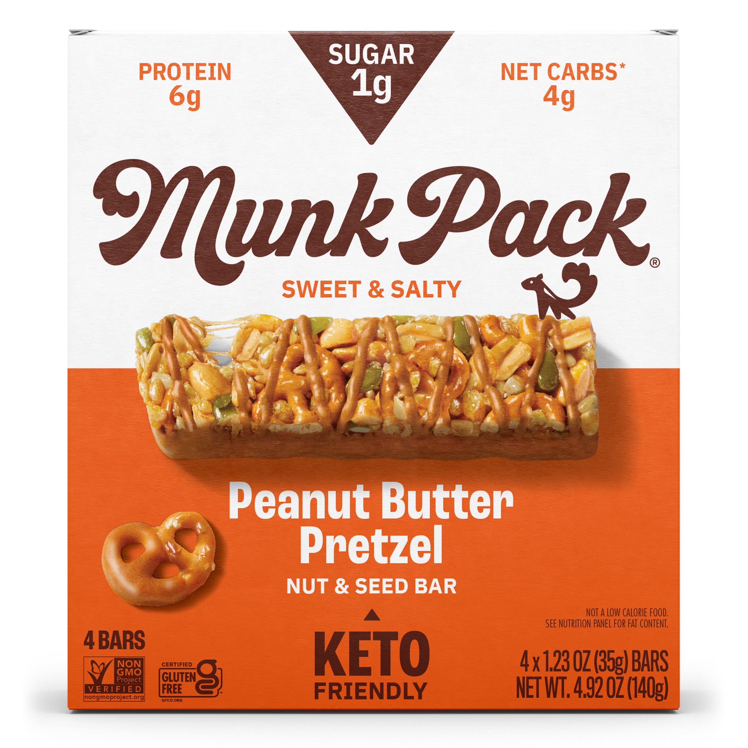 MUNK PACK 1g Sugar Nut & Seed Bars, Peanut Butter Pretzel - Low Carb ...