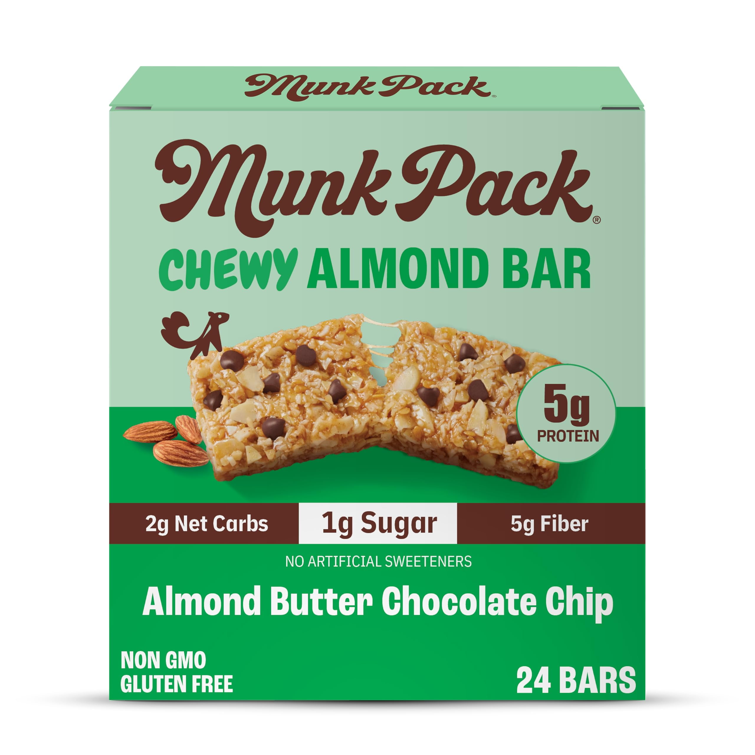 Munk Pack Chewy Granola SAF21 Bars, Almond Butter Chocolate Chip - Low ...