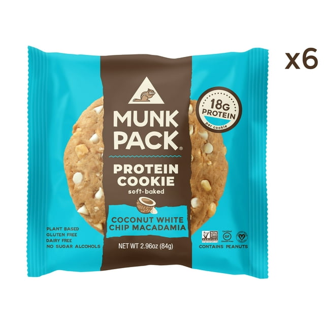 Munk Pack Coconut White Chocolate Macadamia Protein Cookie, 2.96 oz, 6 ...