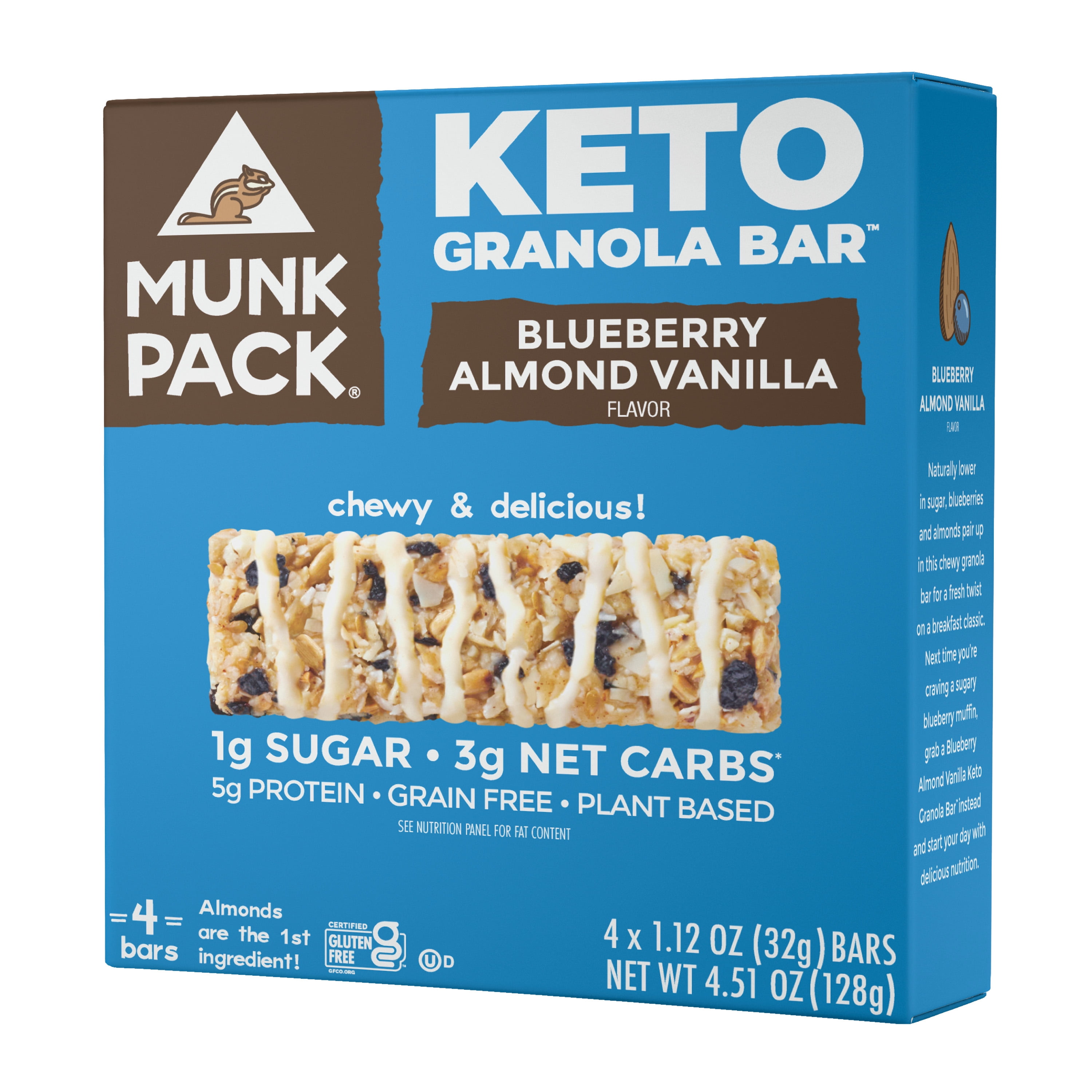 Munk Pack Keto Granola Bar, Blueberry Almond Vanilla, Low Sugar, Low ...