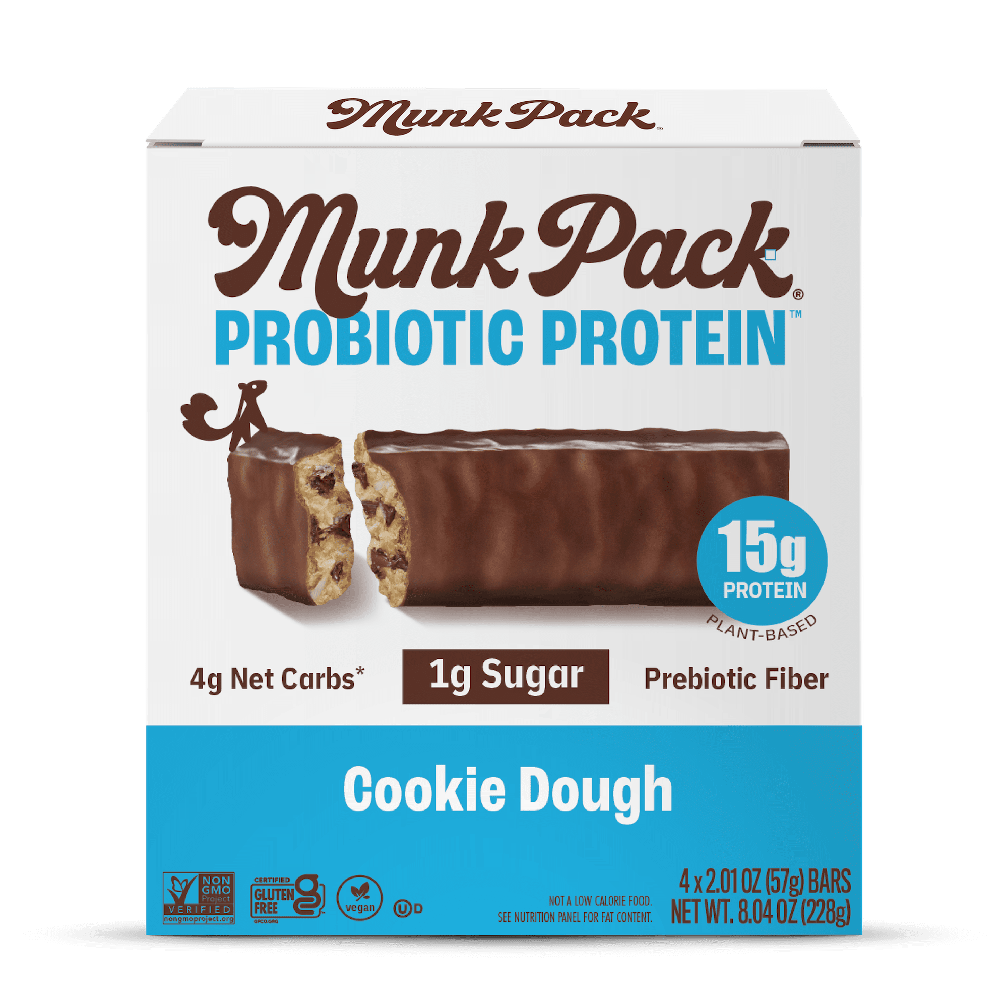 MUNK PACK Probiotic Protein™ Bars, Cookie Dough - 15g Protein, Low Sugar, Low Carb Snacks - Box ...