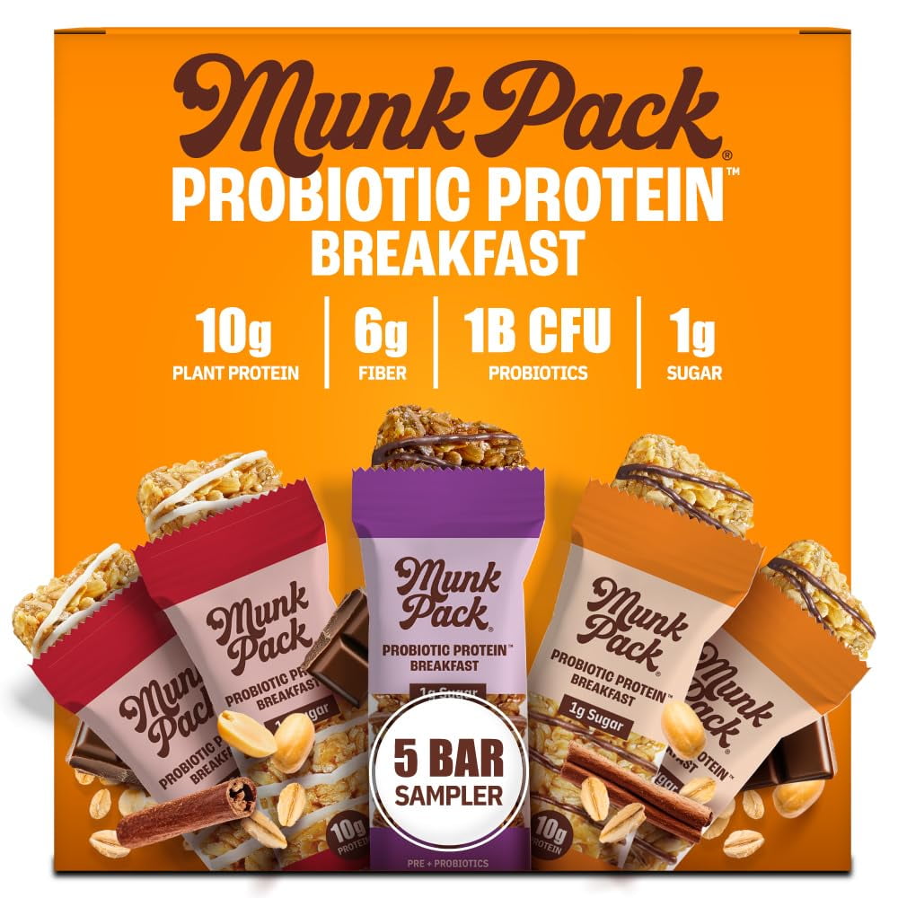 Munk Pack Probiotic Protein Breakfast Bars - MDH110g Plant Protein, 1g ...