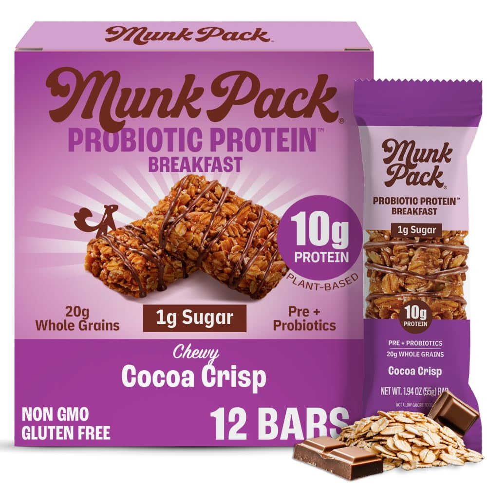 Munk Pack Probiotic Protein Breakfast Bars - MDH110g Plant Protein, 1g ...