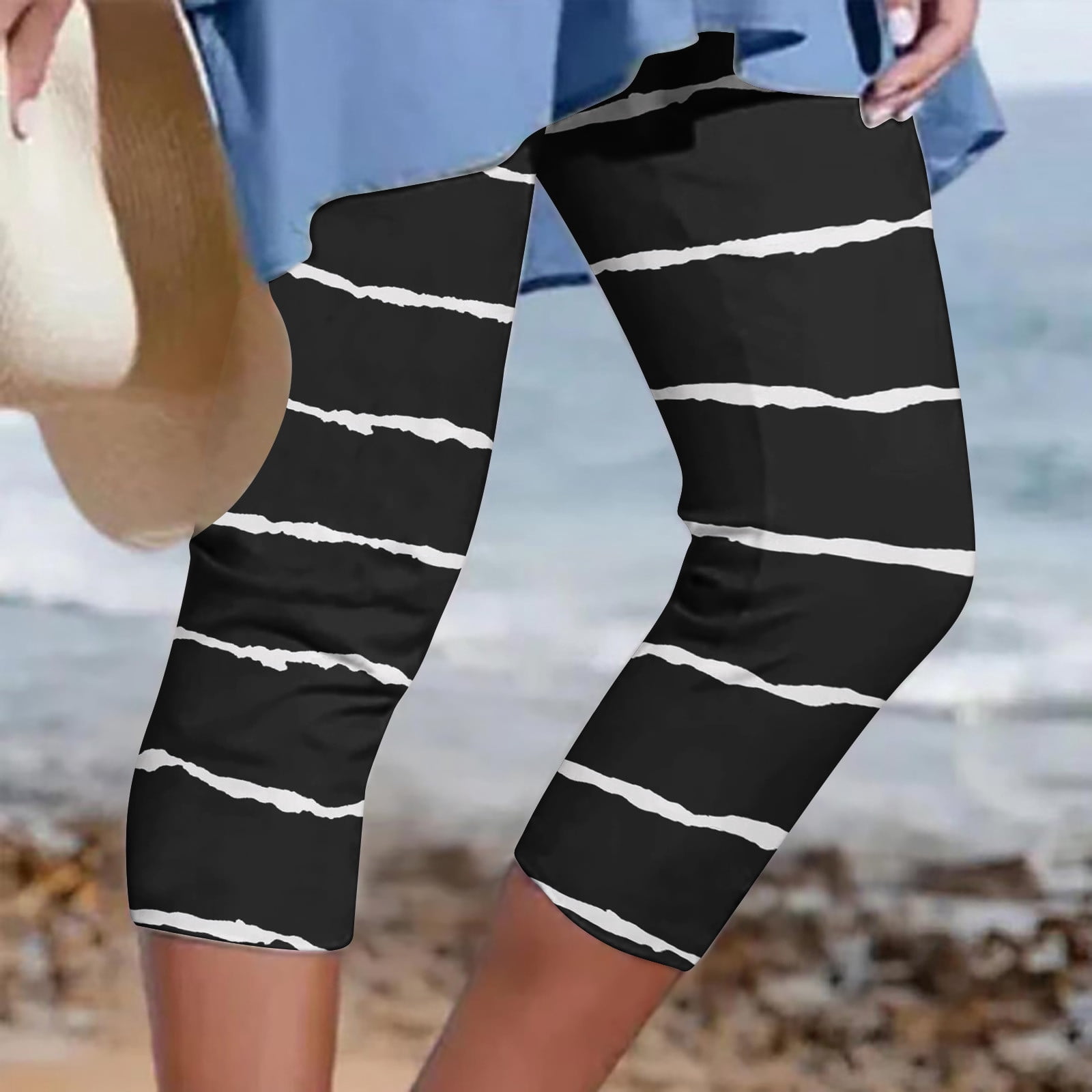 Munlar Casual Capris For Women Pull On Black Stretchy High Waisted Slim