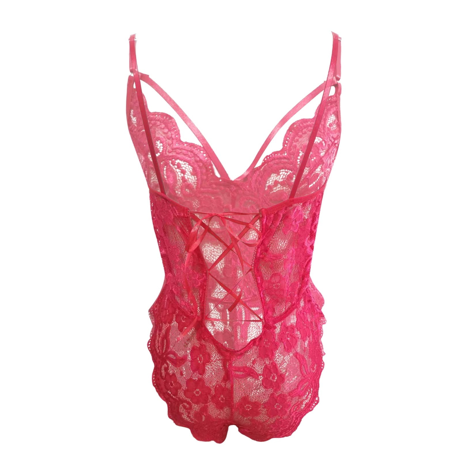 Munlar Crotchless Womens Lingerie Sheer Floral Lace Teddy Bodysuit