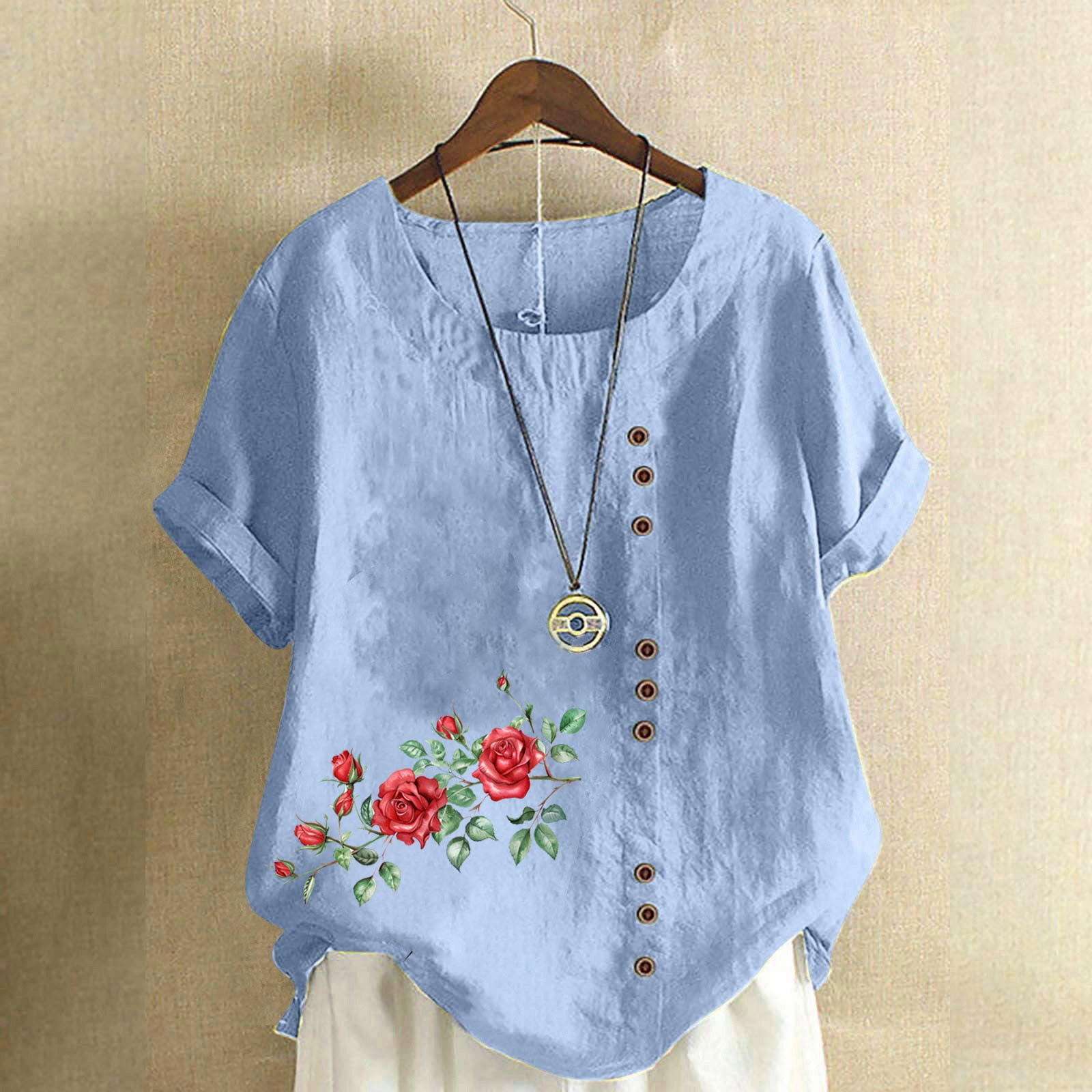 Munlar Cute Blouses for Women Light Blue Tunic 2025 Short Sleeve Soft ...