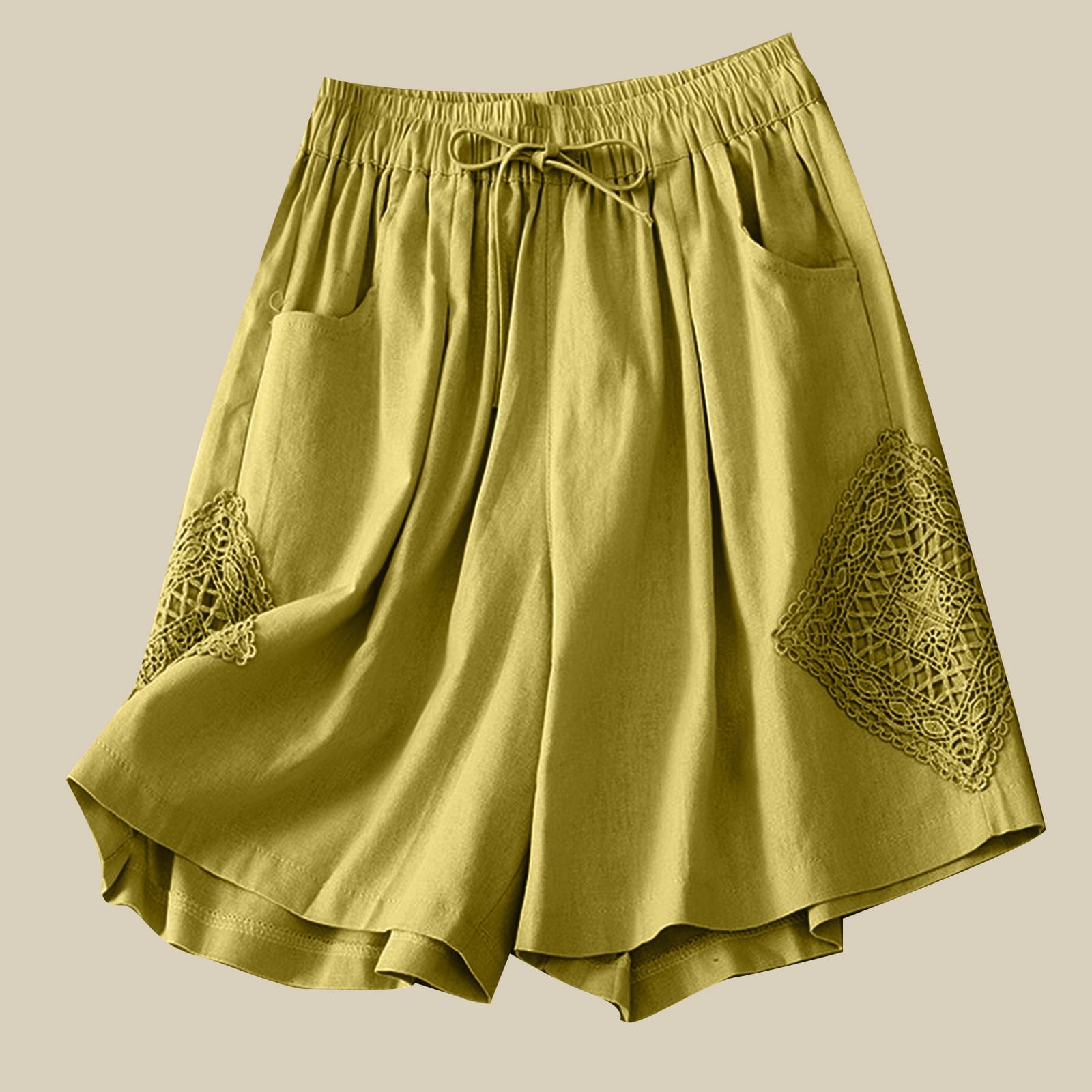 Munlar Drawstring Shorts for Women Yellow Casual High Waisted with ...
