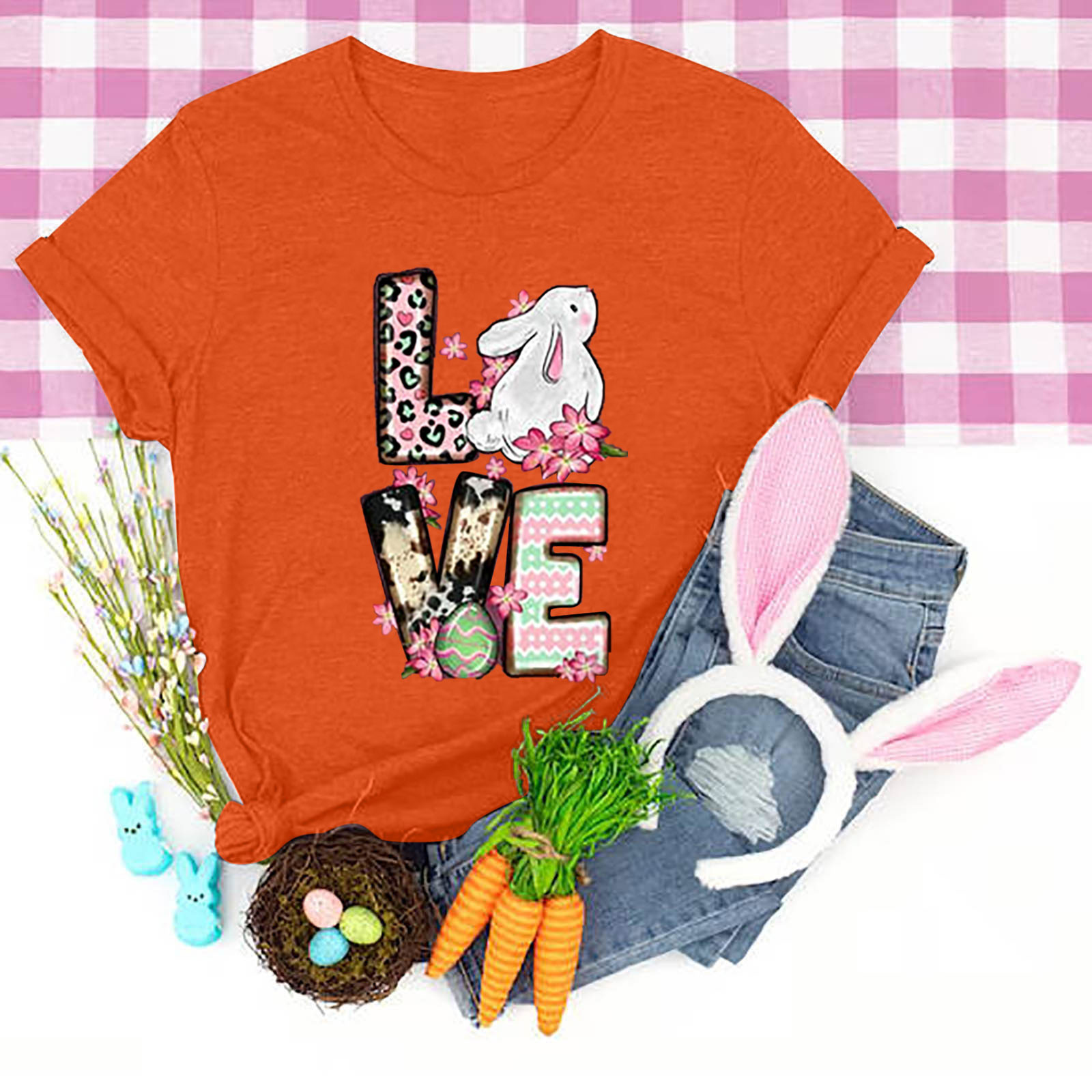 Munlar Eggs Unisex Bunny Orange Easter Graphic Tees T-Shirt for Girls ...