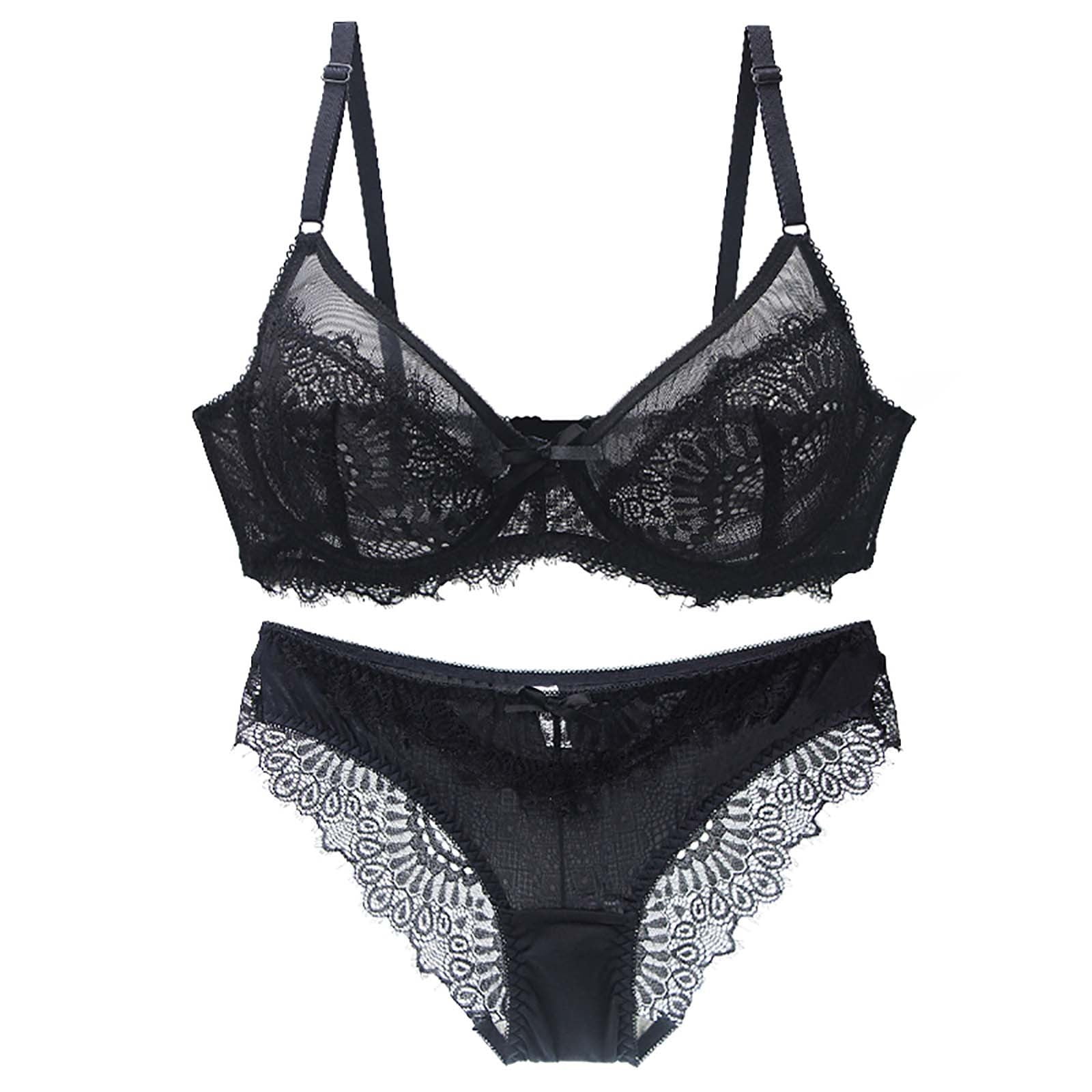 Munlar Floral Lace Womens Lingerie Strappy Sheer Underwear Set Sexy