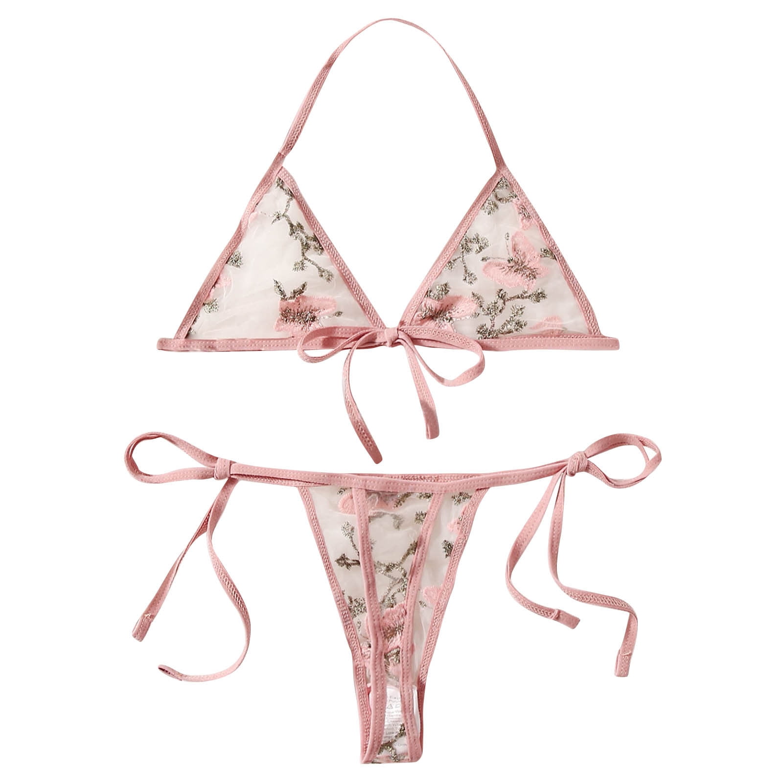 Munlar Floral Lace Womens Lingerie Strappy Sheer Underwear Set Sexy