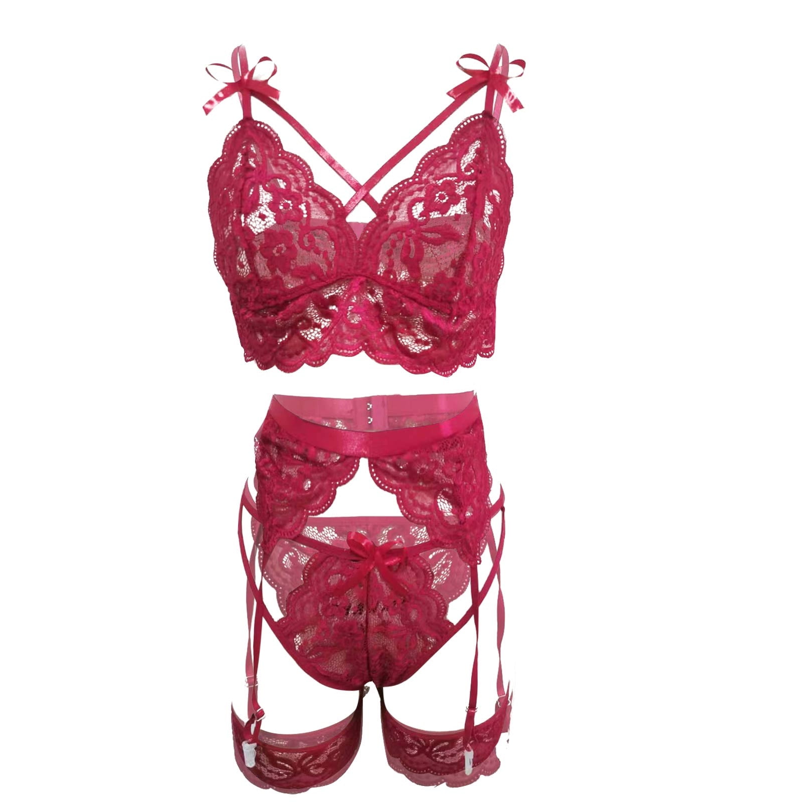 Munlar Floral Lace Womens Lingerie Suspenders Sheer Teddy Bodysuit