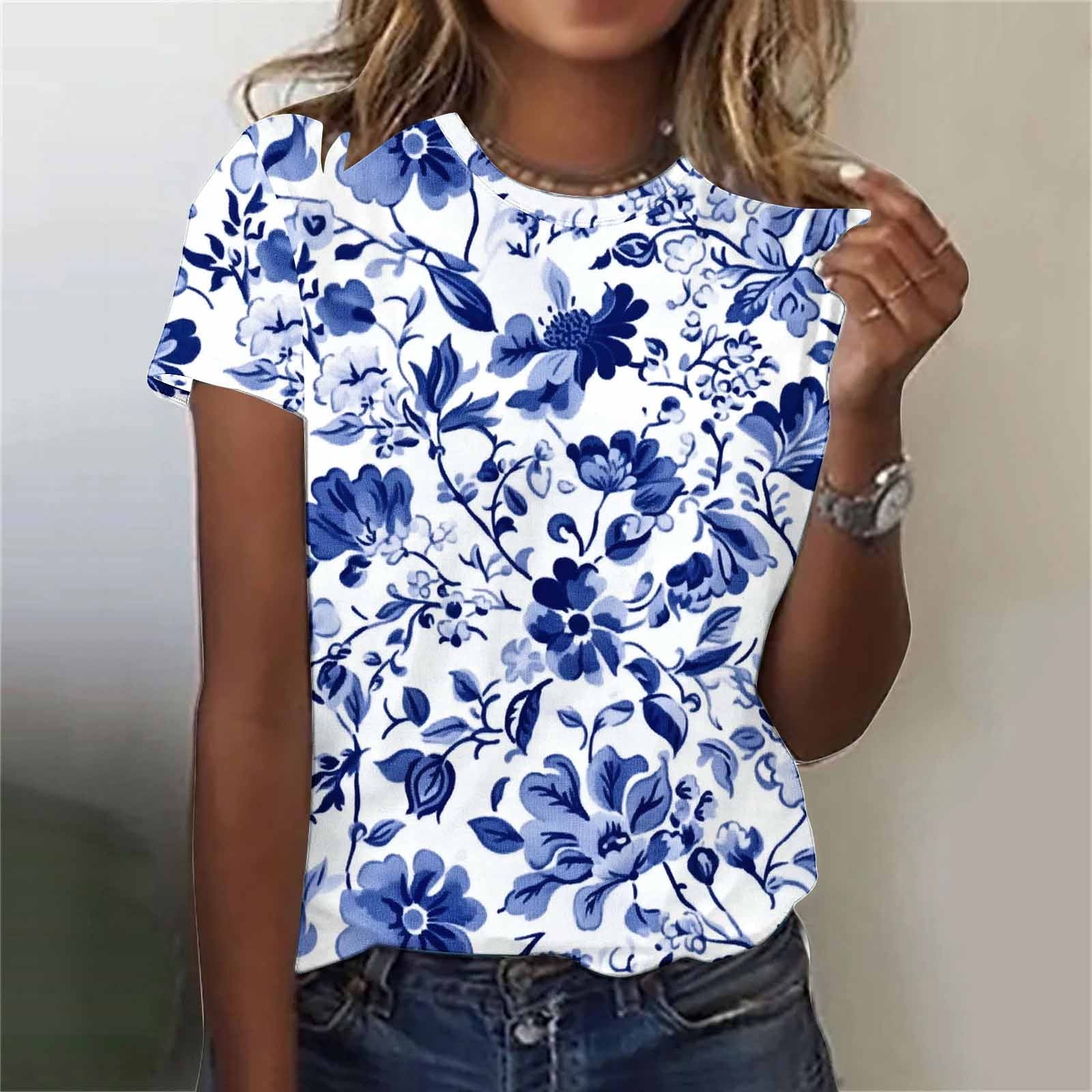 Munlar Funny Womens Shirts Spring 2025 Short Sleeve Crew Neck Floral ...