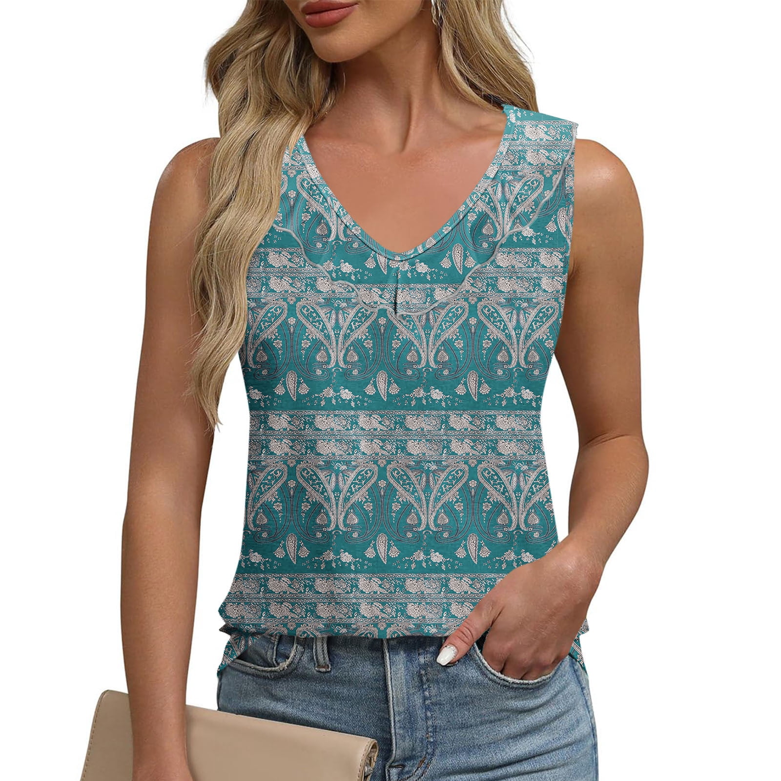 Munlar Green Tops for Women Tank Summer 2025 V-Neck Loose Vintage ...