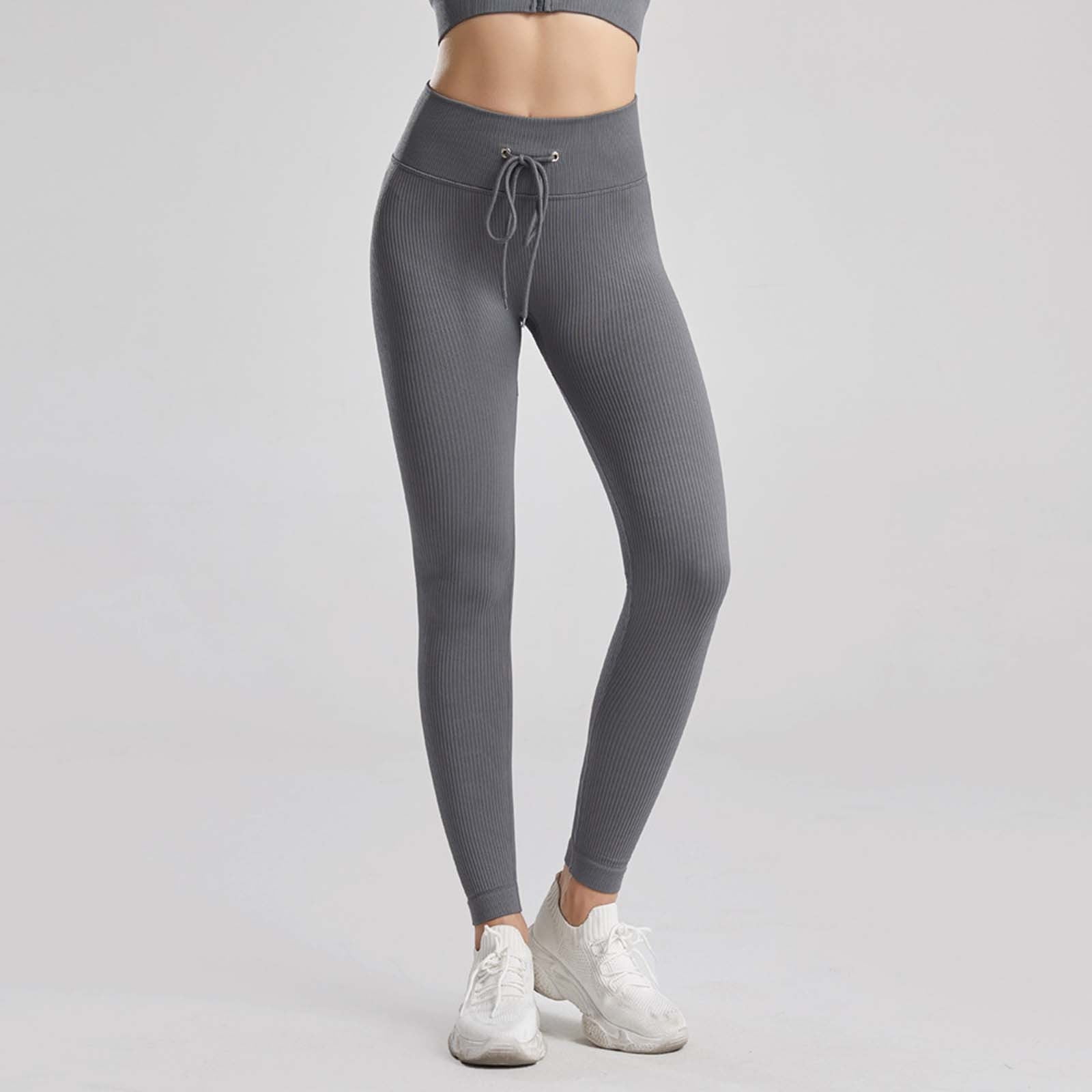 Munlar High Waist Womens Yoga Pants Slim Fit Gray Leggings Drawstring ...