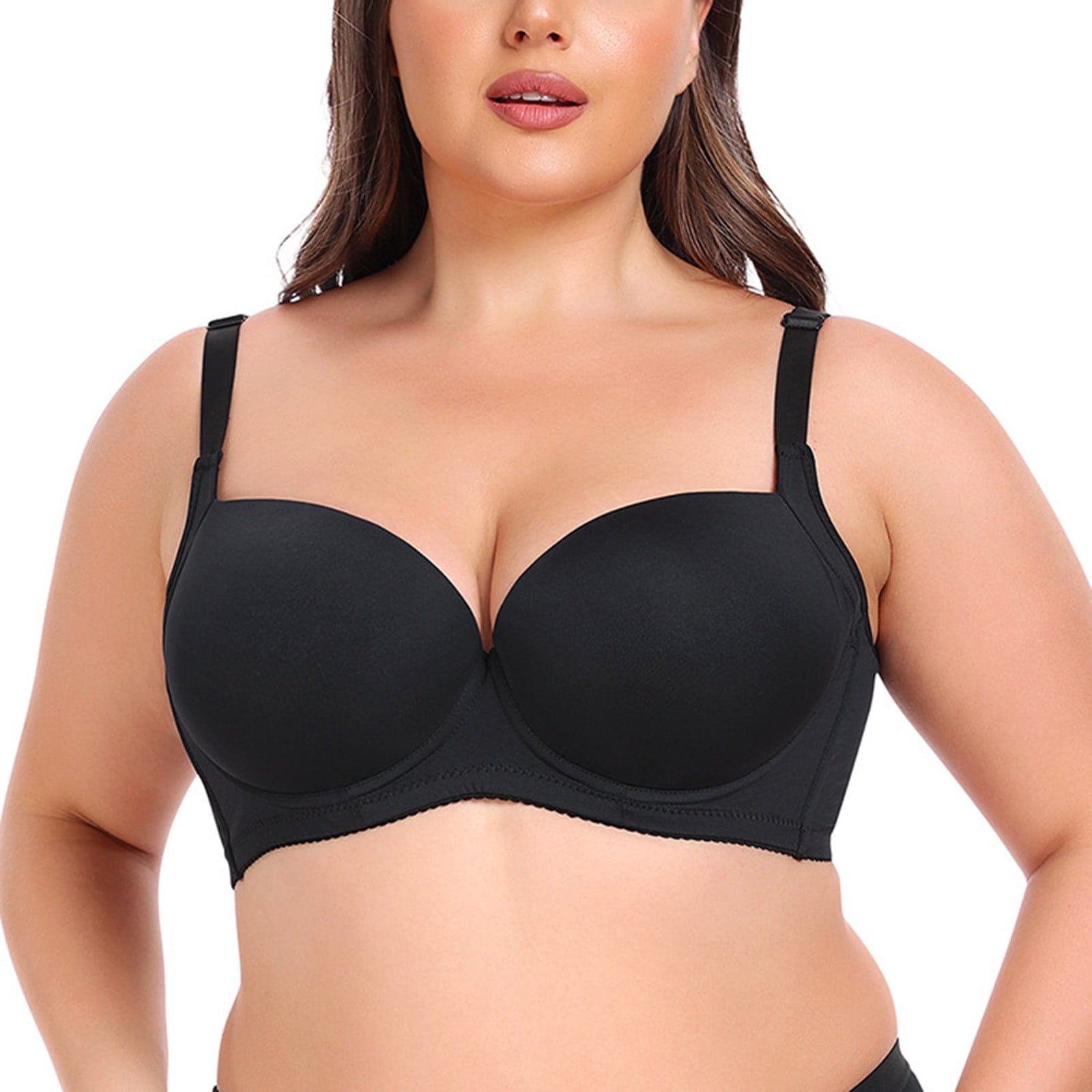 Munlar Lightly Lined Women's Bra Push-Up Wire-Free Black T-Shirt Bra Plus Size Traceless Bra for ...