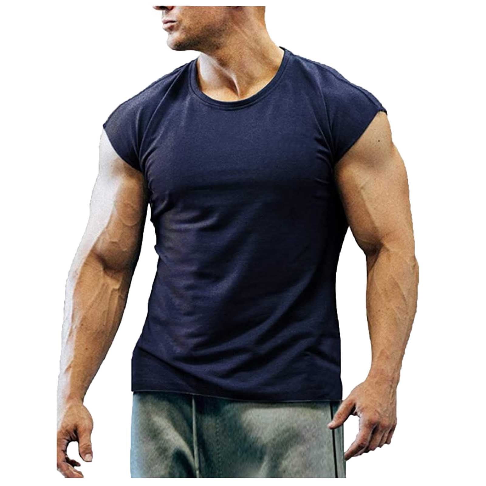 Munlar Men's Sleeveless Workout Tank Tops Muscle Dry Fit Navy Muscle ...