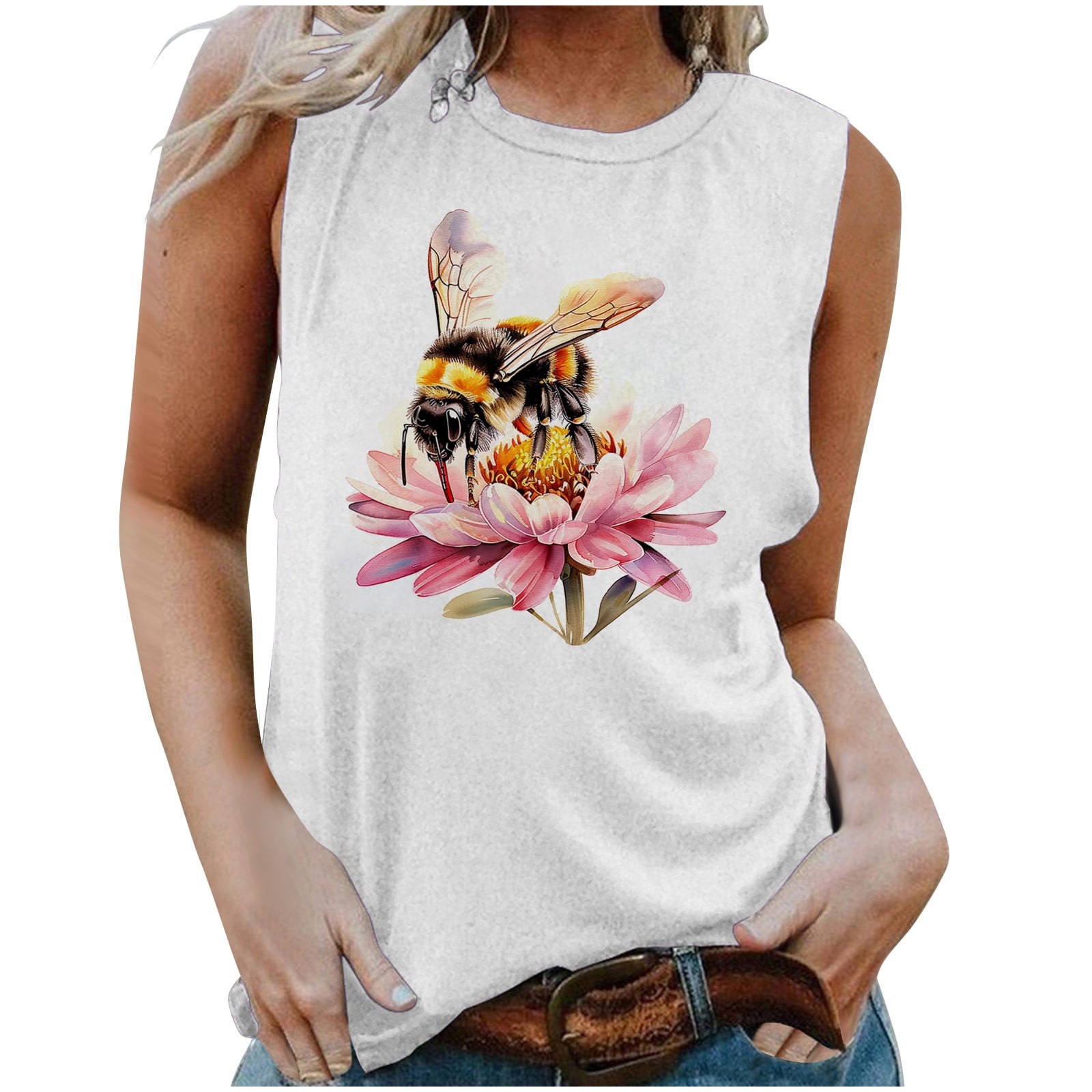 Munlar Muscle Tops for Women Graphic Loose Fit Flowy Bee Festival Print ...