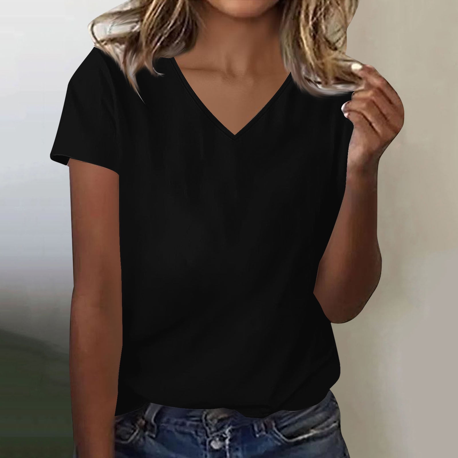Munlar Plain Graphic Tees Women Summer Y2k Black 2025 Short Sleeve V ...