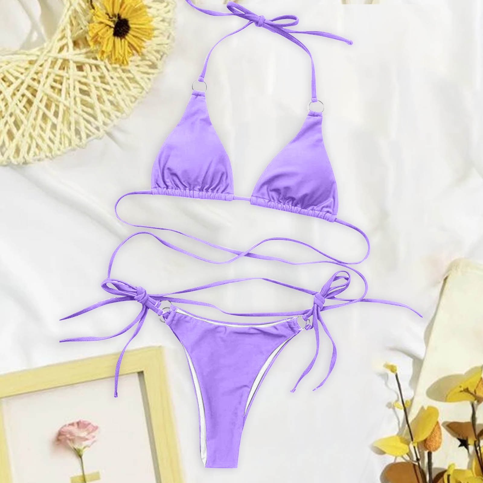 Munlar Purple Swimsuit for Women Two-Piece Sets Bikinis Summer Solid V ...