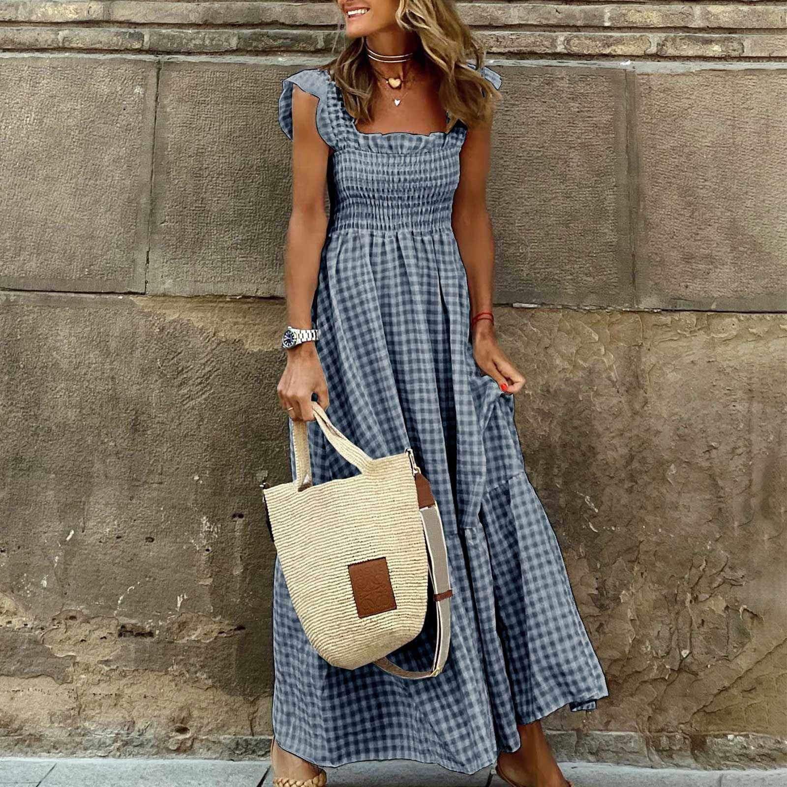 Munlar Ruffles Sun Dress for Women A-Line Black Flowy Dress Sleeveless ...