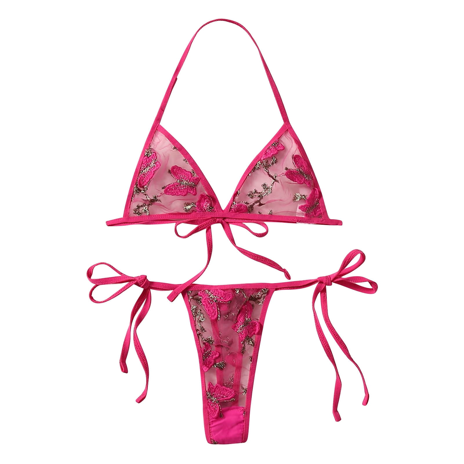 Munlar Sheer Womens Lingerie Strappy Floral Lace Underwear Set Sexy