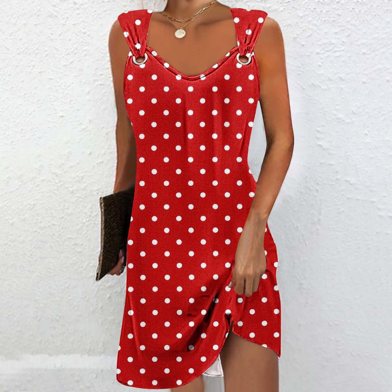 Munlar Short Womens Camisole Dress Red Sleeveless Polka Dot Summer ...