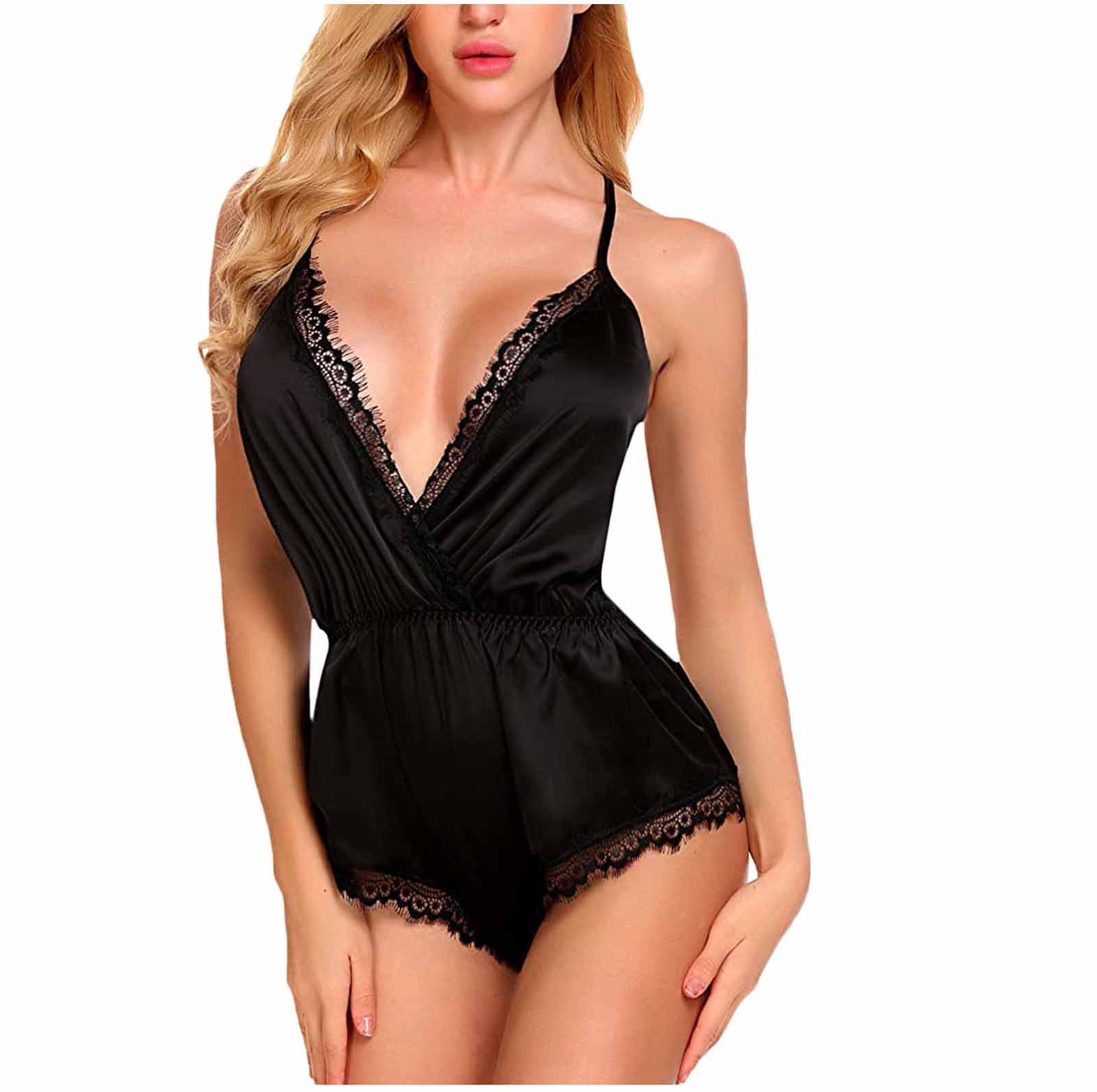 Munlar Strappy Womens Lingerie Sleepwear Floral Lace Teddy Bodysuit