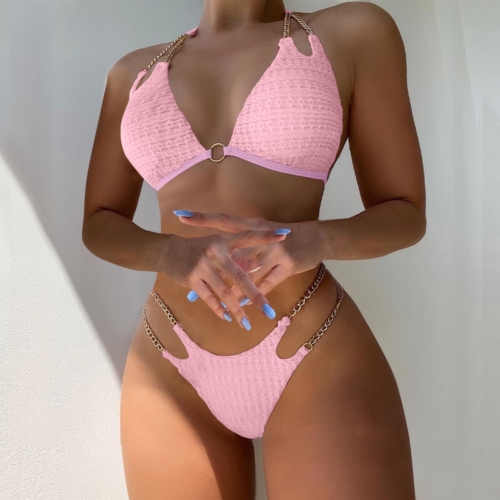 Munlar Two-Piece Sets Swimsuits for Curvy Women Bikinis Pink Spaghetti ...