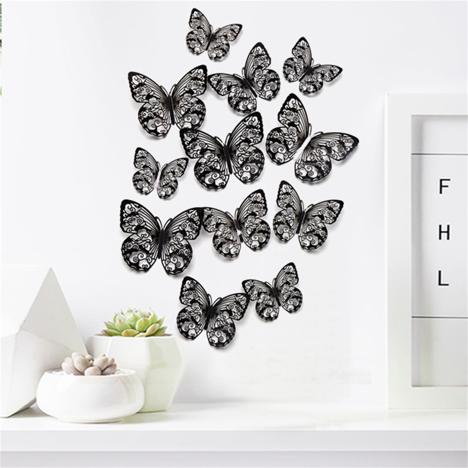 Munlar Wall Decals Peel and Stick,12PCS 3D Metal Texture Hollow ...