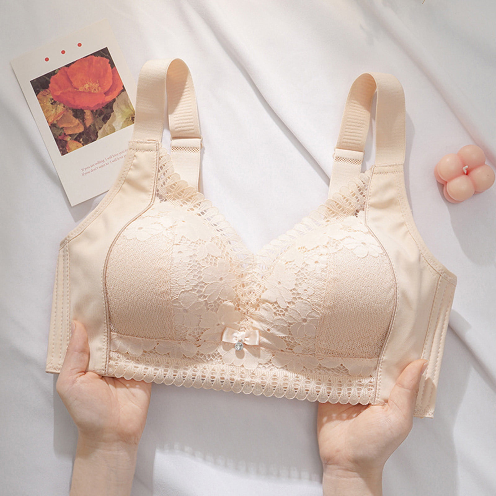 Munlar Wire-Free Women's Bra Beige High Support Push-Up Comfort Bra ...