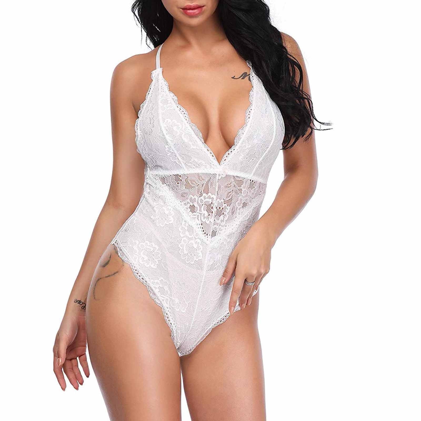 Munlar Womens Lingerie Floral Lace Strappy Teddy Bodysuit Naughty For