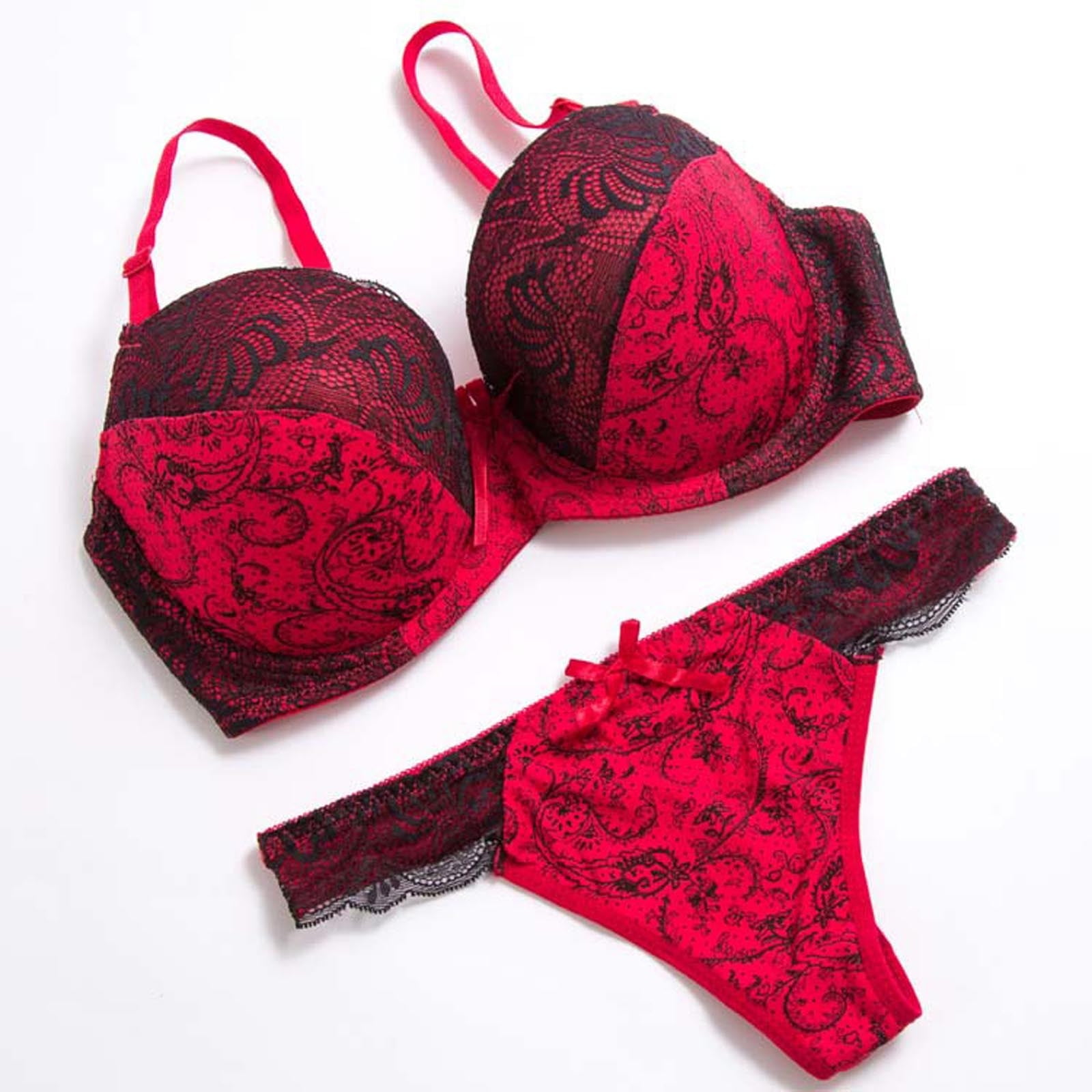 Munlar Womens Lingerie Sheer Strappy Floral Lace Underwear Set Sexy