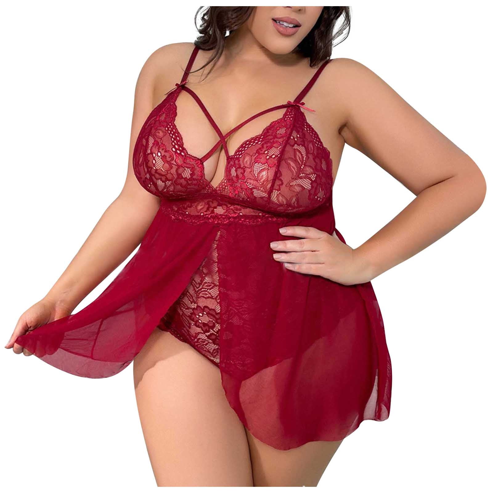 Munlar Womens Lingerie Strappy Floral Lace Sheer Teddy Bodysuit Plus