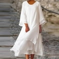 Munlar Women's Midi Dress Cotton Linen Loose White Long Casual Dress 3/ ...