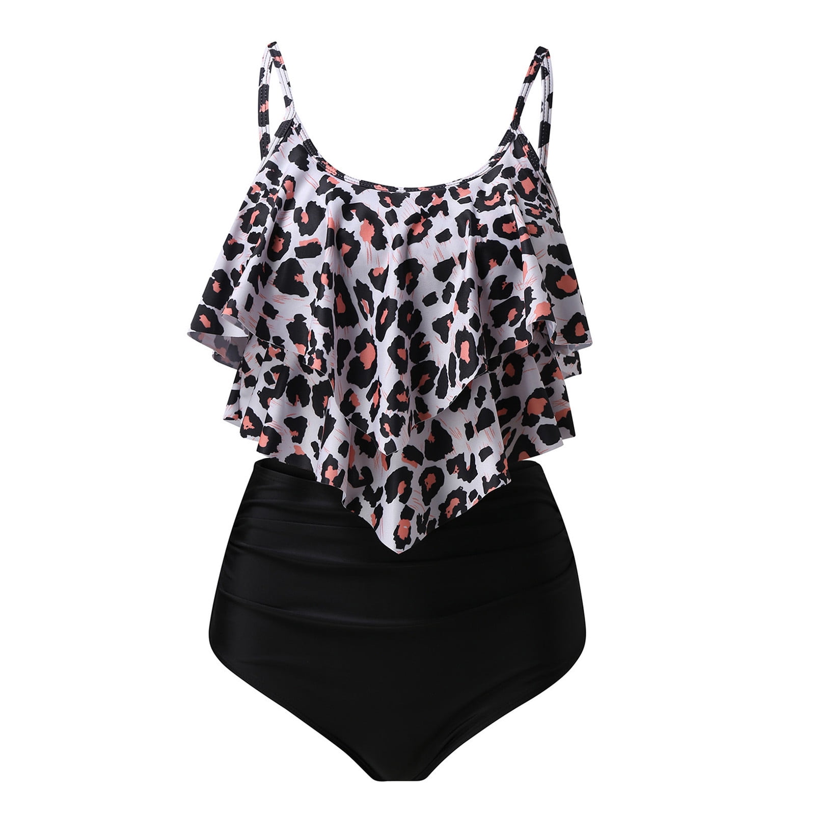 Munlar Women's Tankini Bathing Suit Ruffles Sling Leopard Print ...