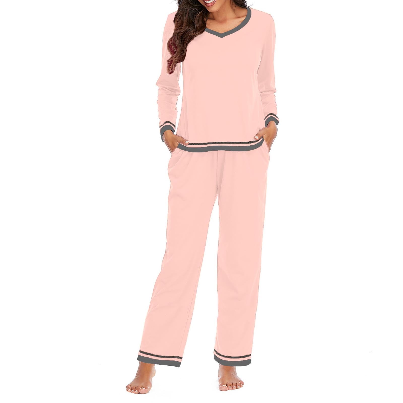 Munlar Women's Tops and Long Pants Pink Loungewear Pajamas Set Long ...