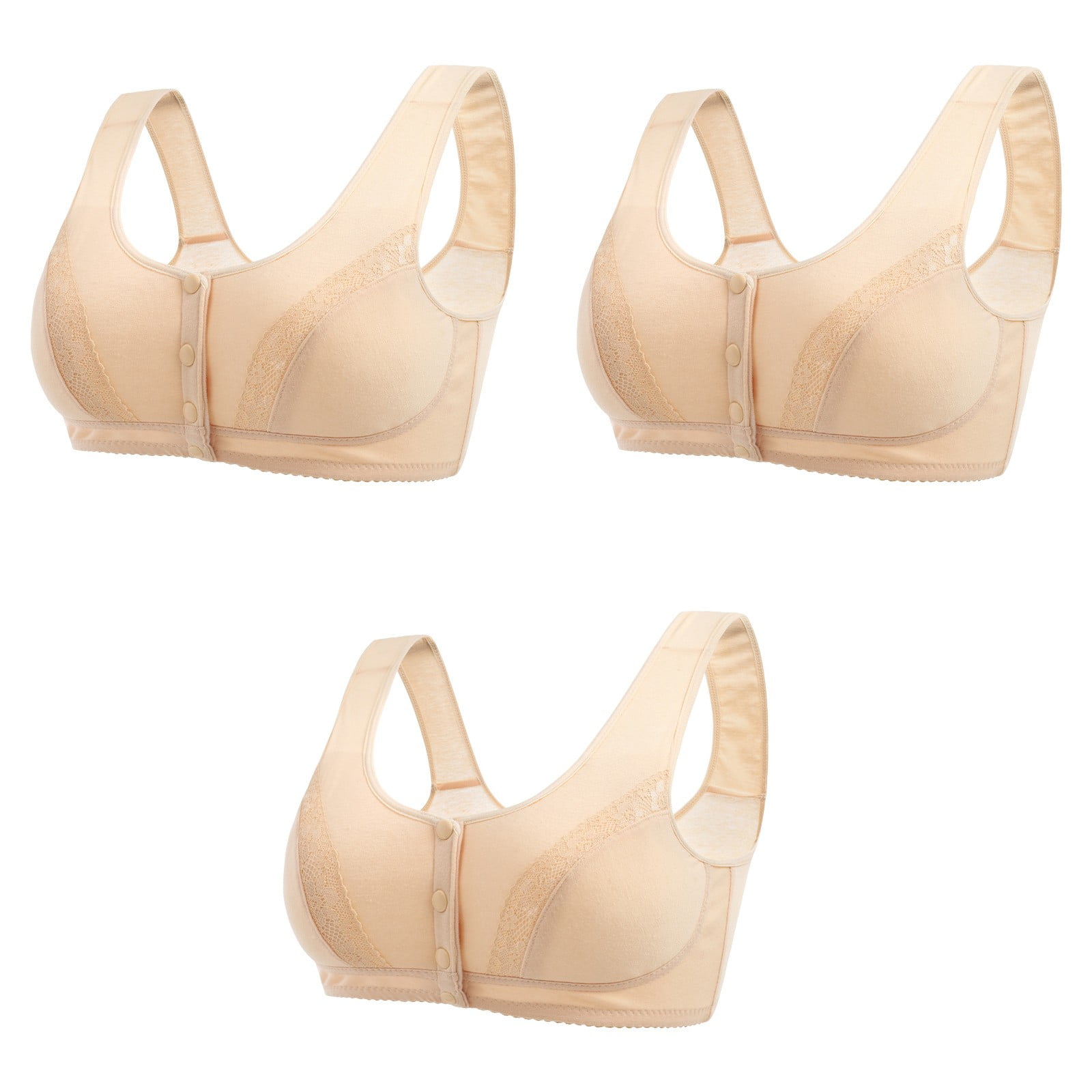 Munlar Womens Bras Push Up Front Closure No Wire Stretchy 3 Pc