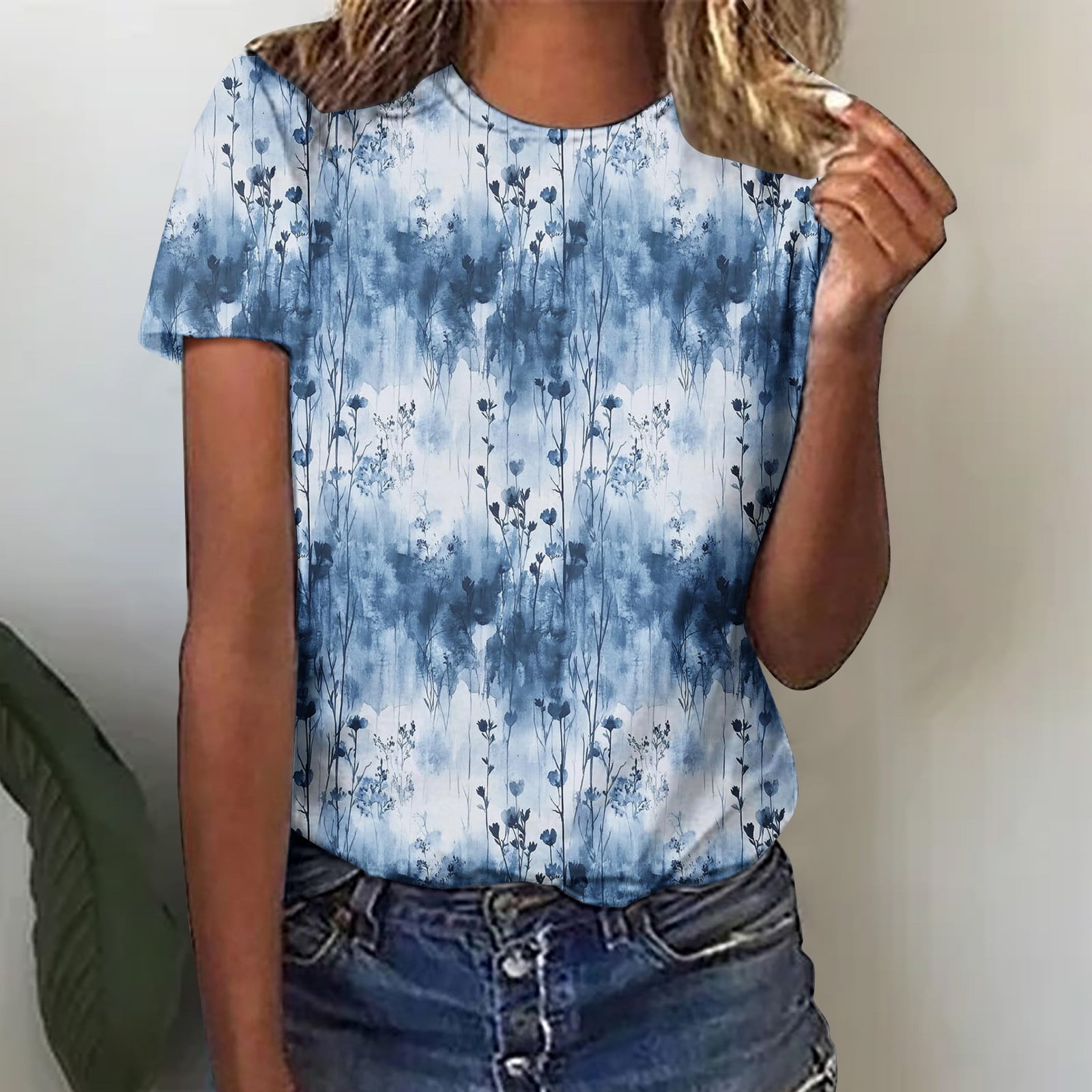 Munlar Womens Shirts Casual Spring 2025 Short Sleeve Crew Neck Floral ...