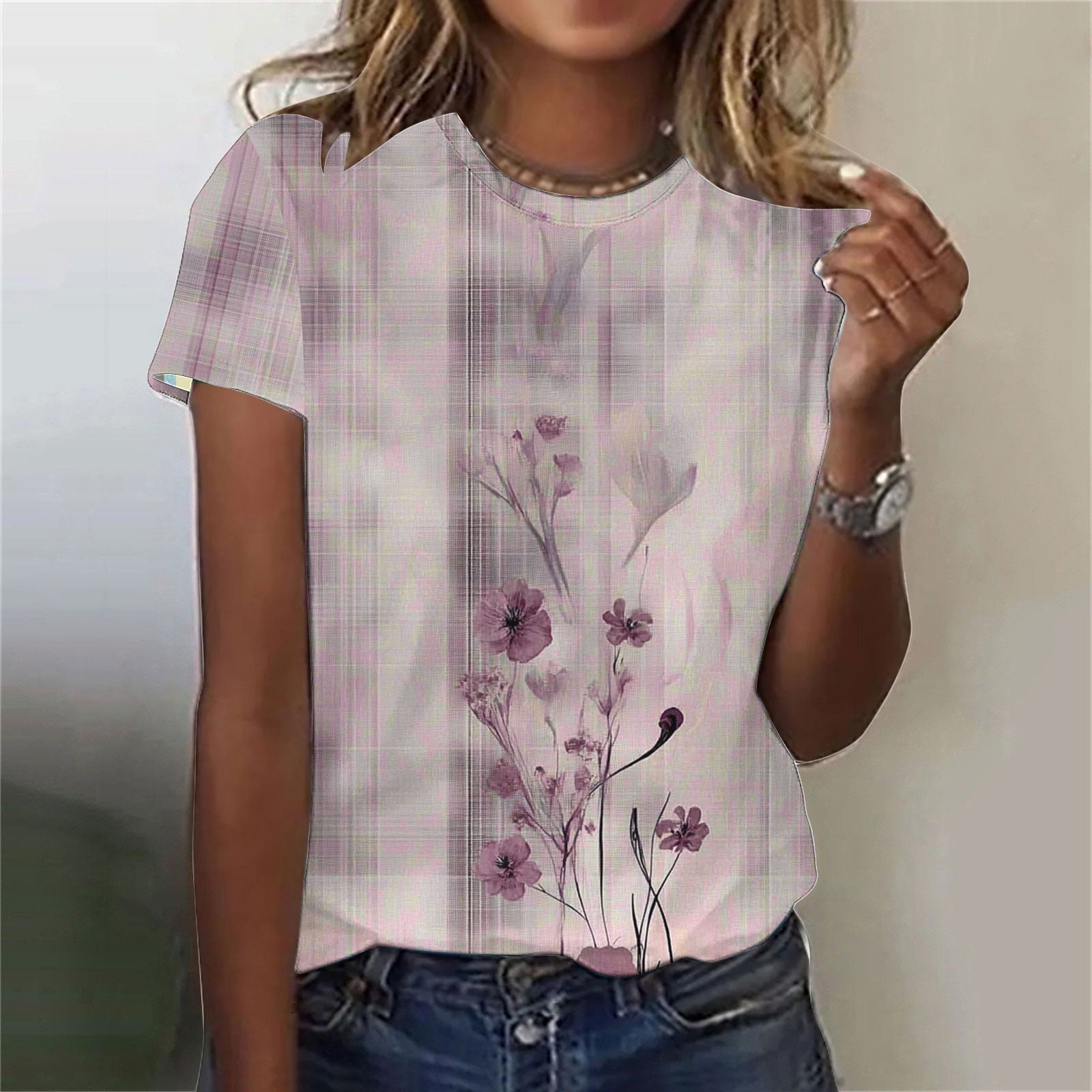 Munlar Womens Shirts Summer Purple Trendy 2025 Crew Neck Short Sleeve ...