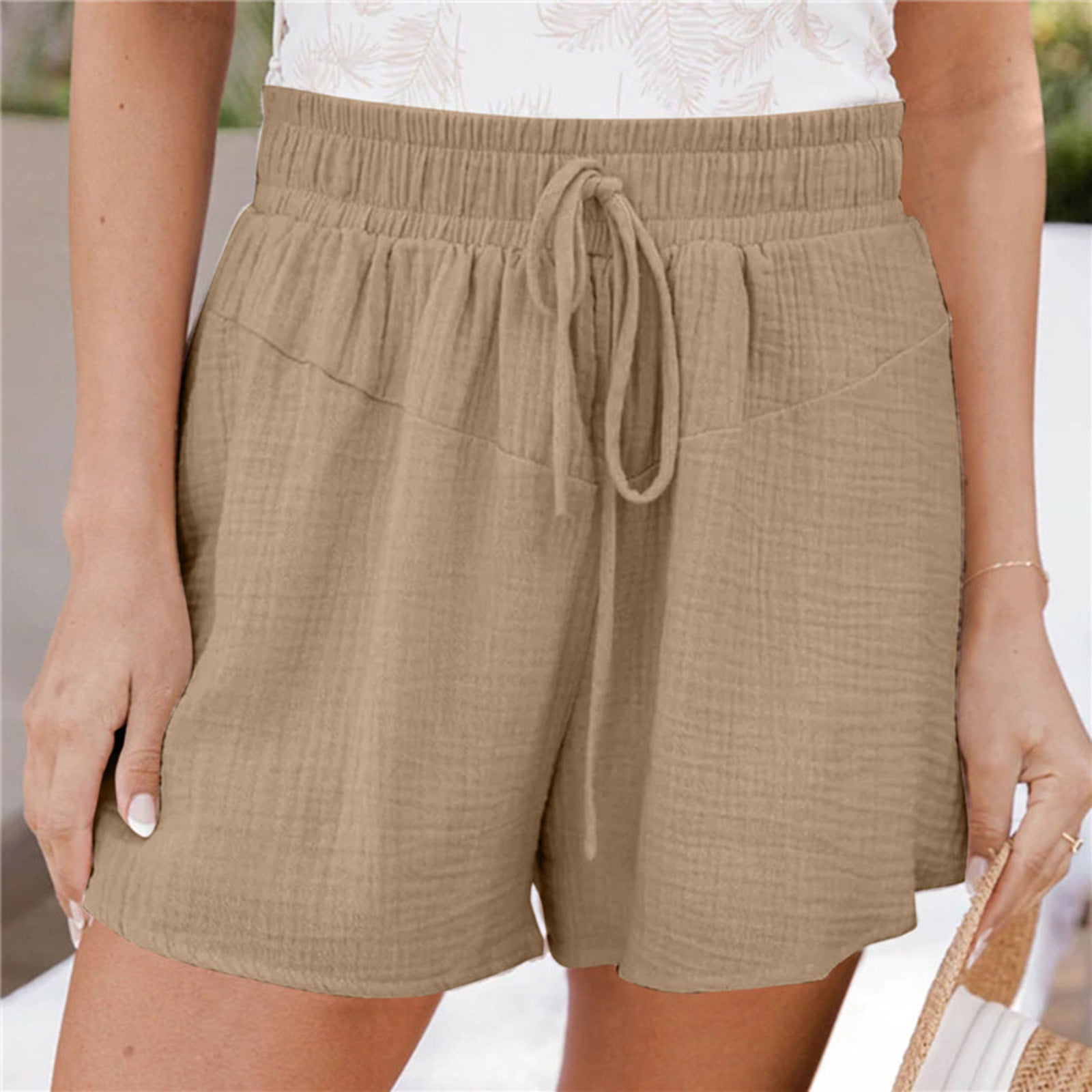 Munlar Womens Shorts Drawstring Khaki Wide Leg Workout Shorts for Women ...