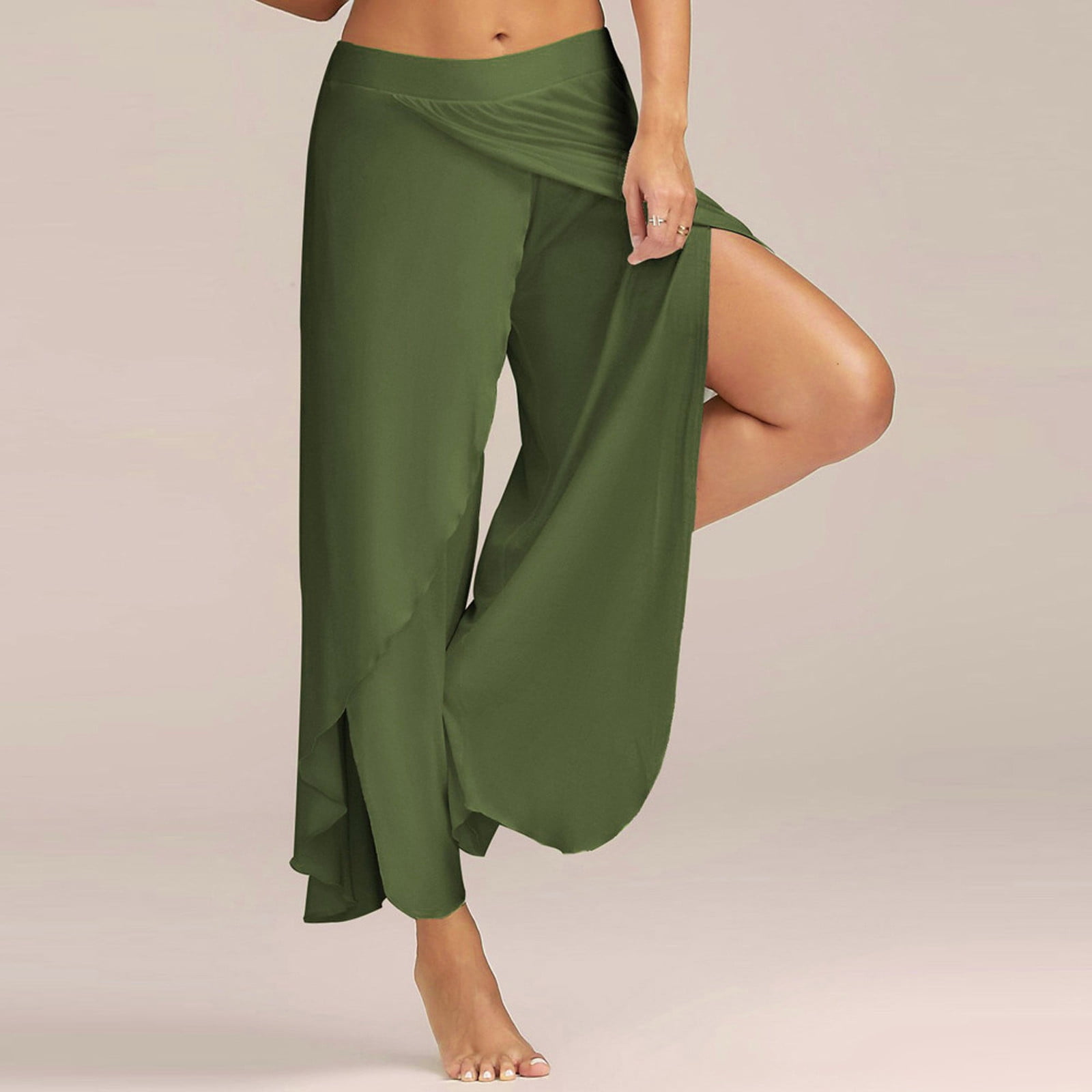 Munlar Womens Yoga Pants High Waist Army Green Leggings Loose Fit High ...