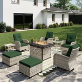 Muphyers 9-Piece Wicker Swivel Rocker Chairs Set with 55000BTU Fire Pit ...