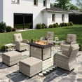 Muphyers 9-Piece Wicker Swivel Rocker Chairs Set with 55000BTU Fire Pit ...