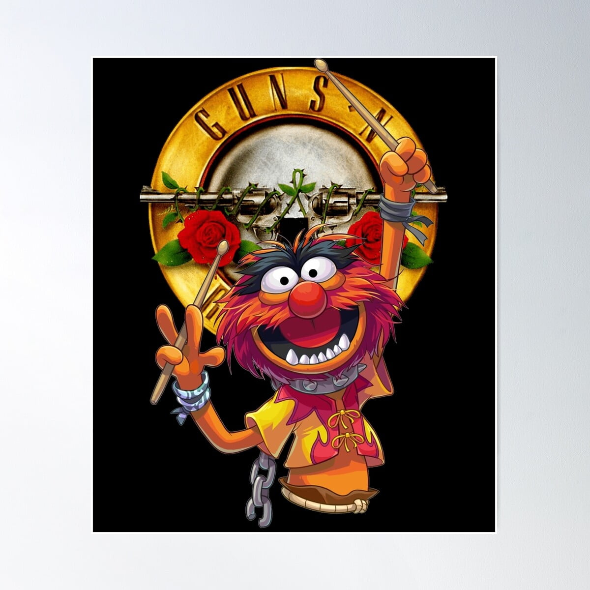 Muppet Animal Drummer X Gun-And Rose Poster Wall Art, Modern Wall Decor ...