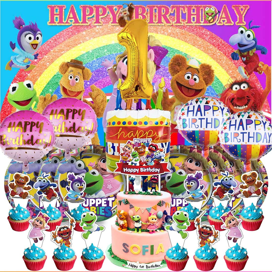 Muppet Babies 1st Tableware Balloons Cake Toppers Backdrop Banner ...