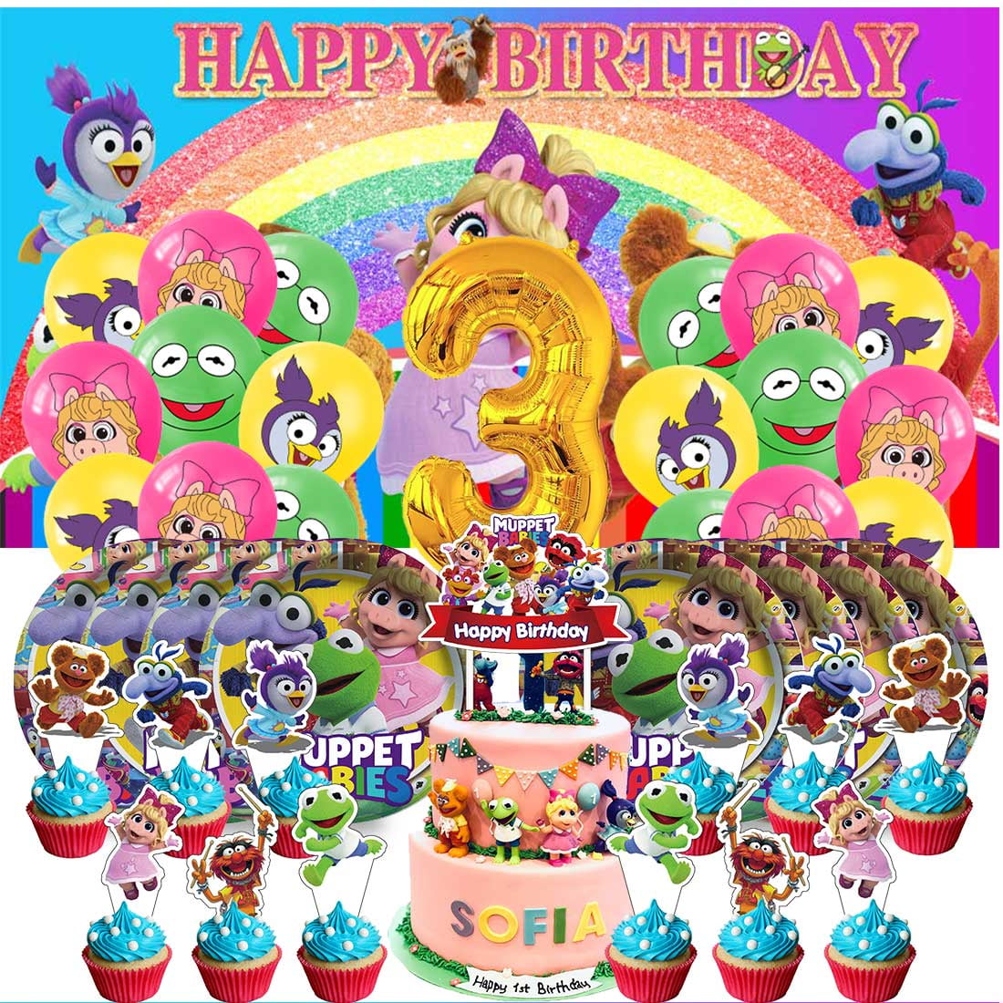 Muppet Babies Balloons Party Supplies 3rd Decor Tableware Birthday Cake Topper Decorations ...