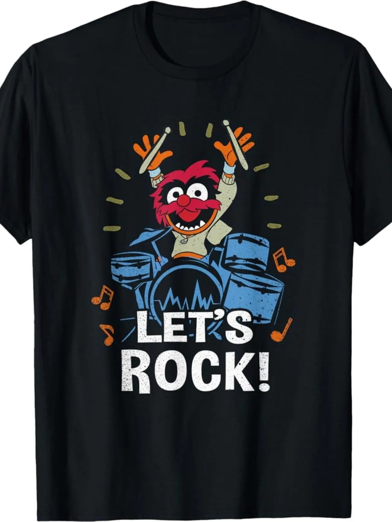 Muppets Animals "Let'S Rock Drums" Distressed Logo T-Shirt, 100% cotton ...