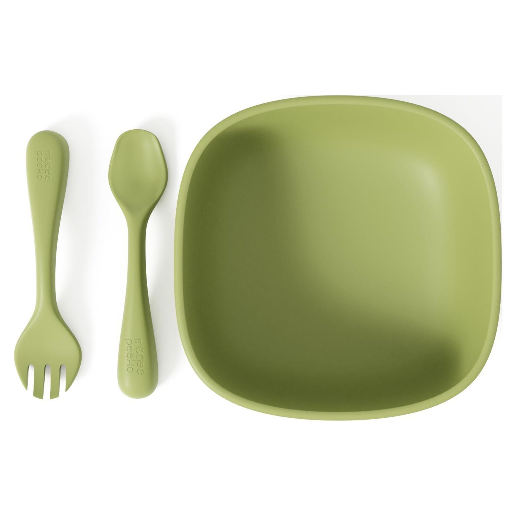 Muqee Peeko Silicone Feeding Set with Baby Bowl and Spoon Fork in Green ...